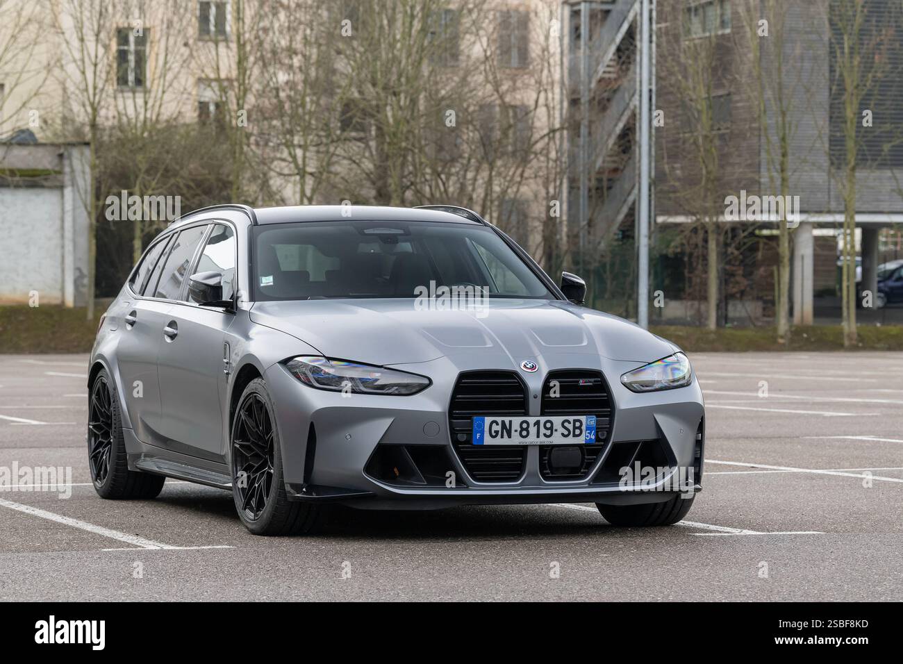 Nancy, France - View on a matte grey BMW M3 Competition Touring G81 ...