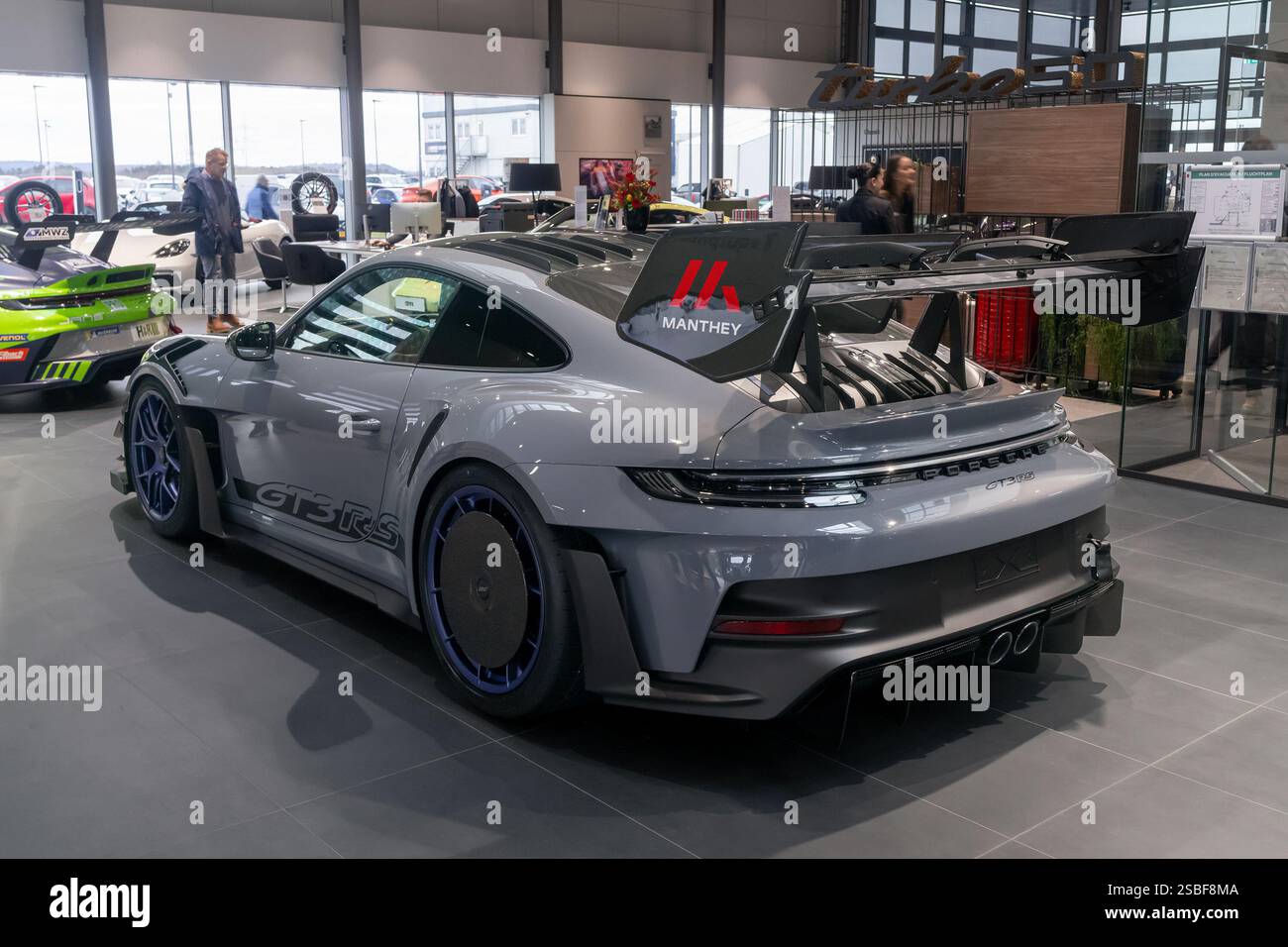 Roost Bissen, Luxembourg - View on a grey Porsche 992 GT3 RS Manthey ...