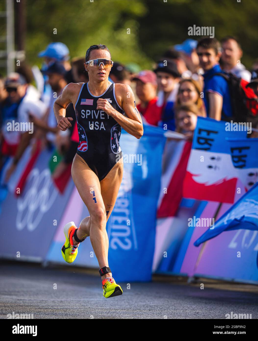 Taylor Spivey participating in the triathlon at the Paris 2024 Olympic ...