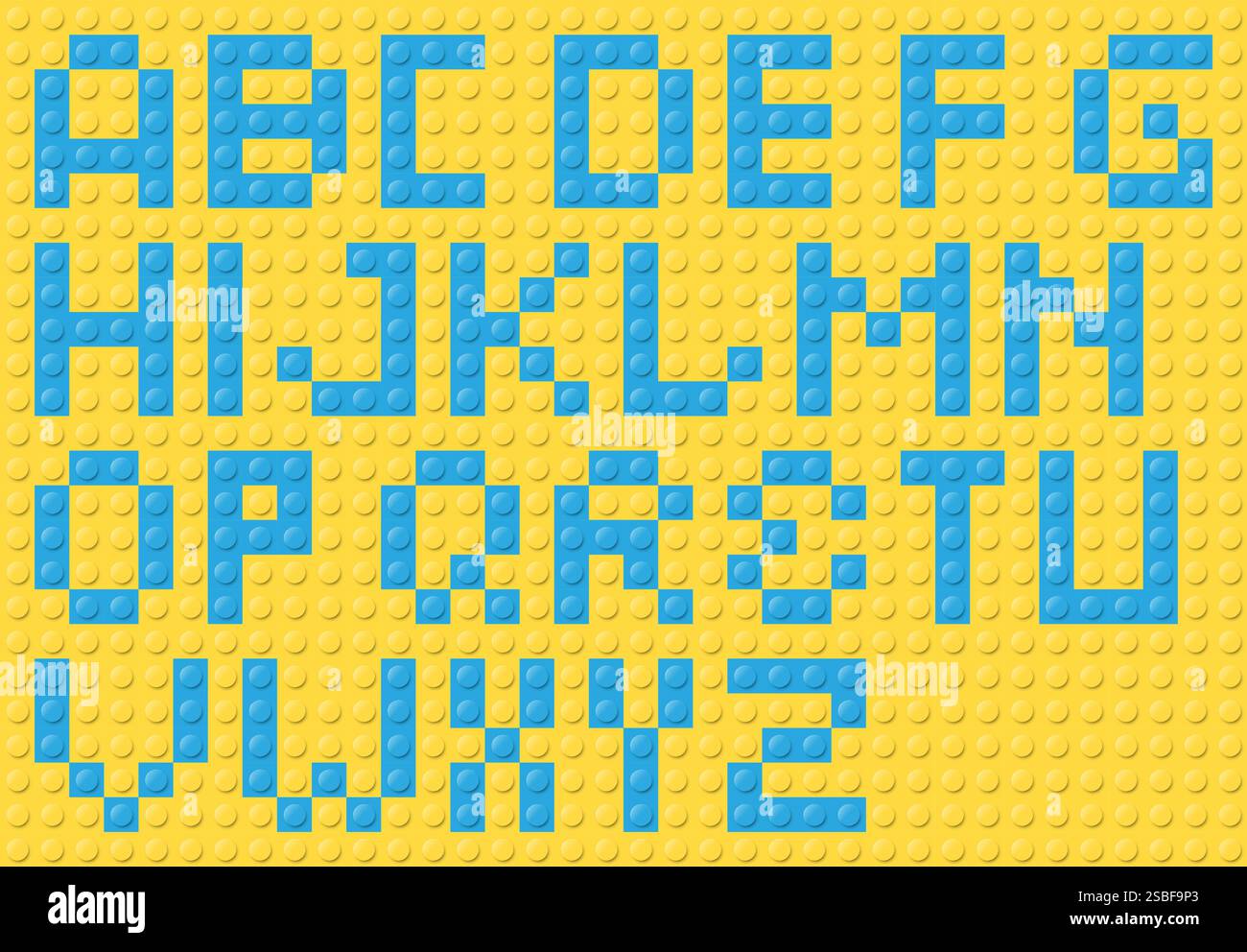 Bright blue alphabet letters presented on a vibrant yellow backdrop ...