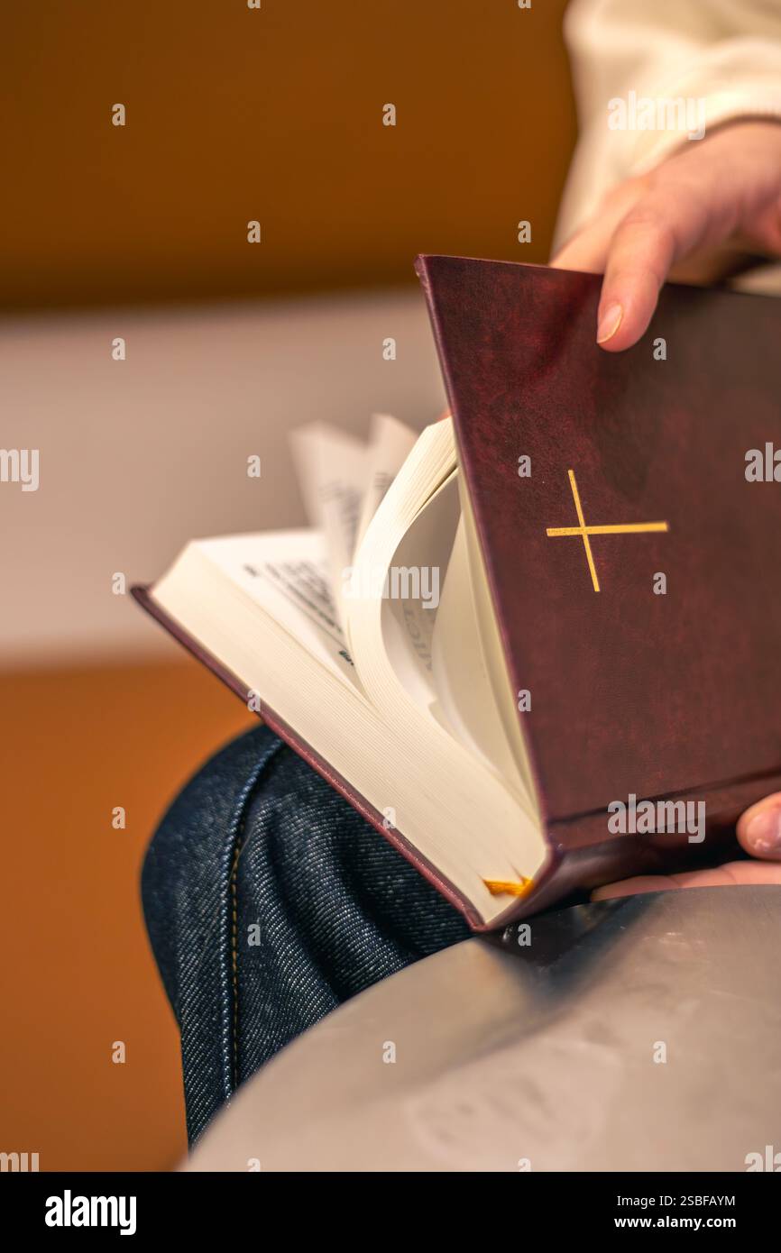 Bible close-up. Christianity concept. Reading the Holy Bible. Bible in ...