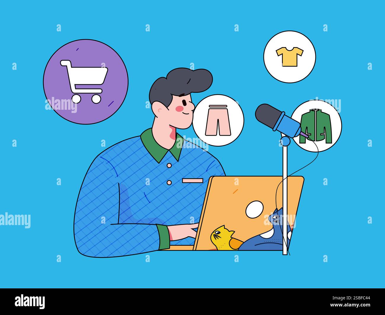 Internet celebrity live broadcast with goods vector internet hand drawn ...