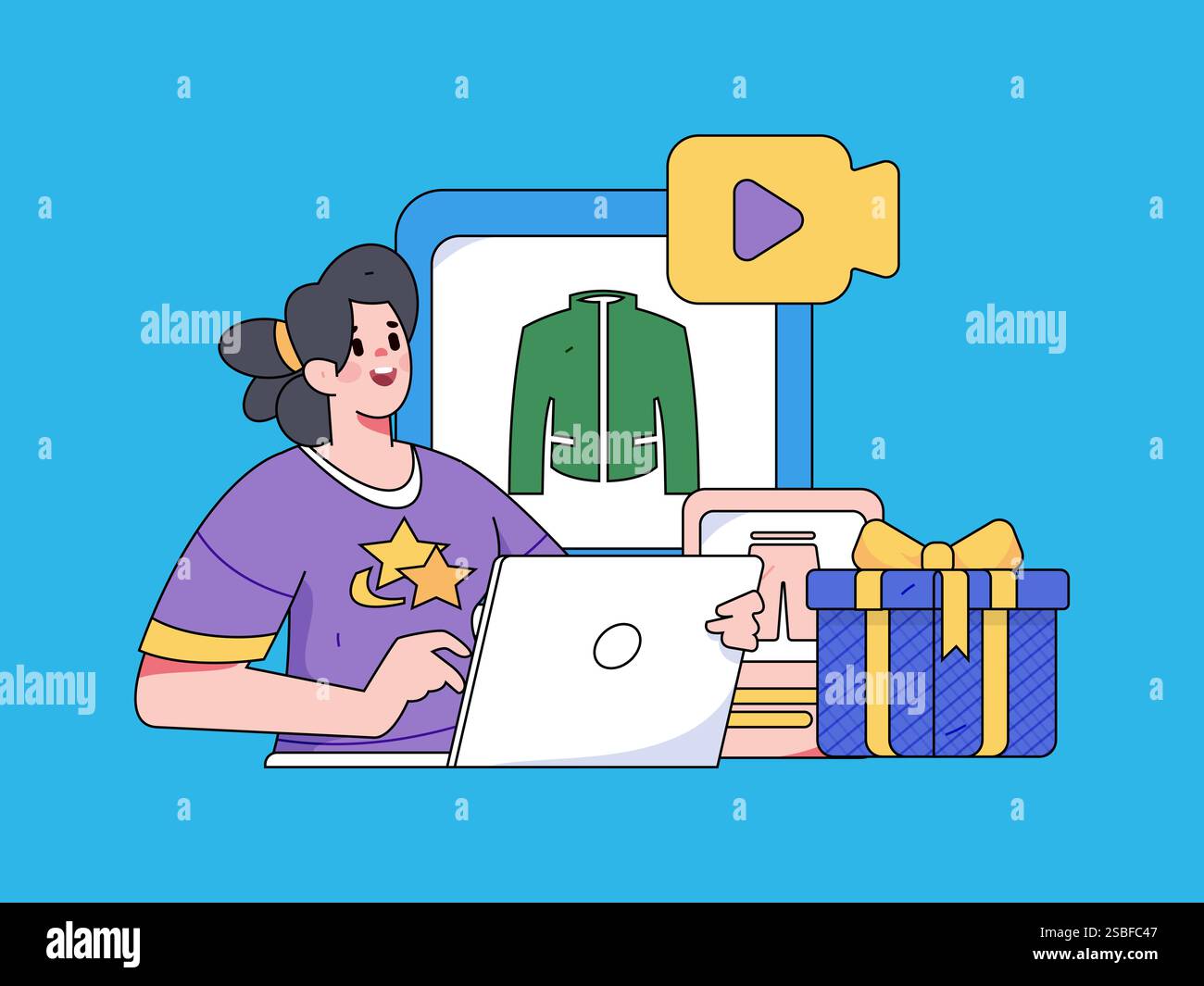 Internet celebrity live broadcast with goods vector internet hand drawn ...