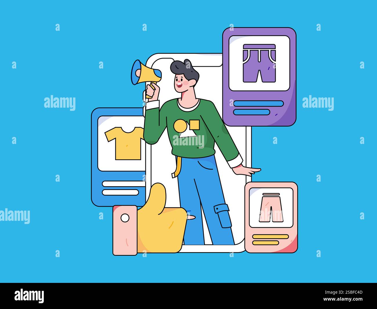 Internet celebrity live broadcast with goods vector internet hand drawn ...