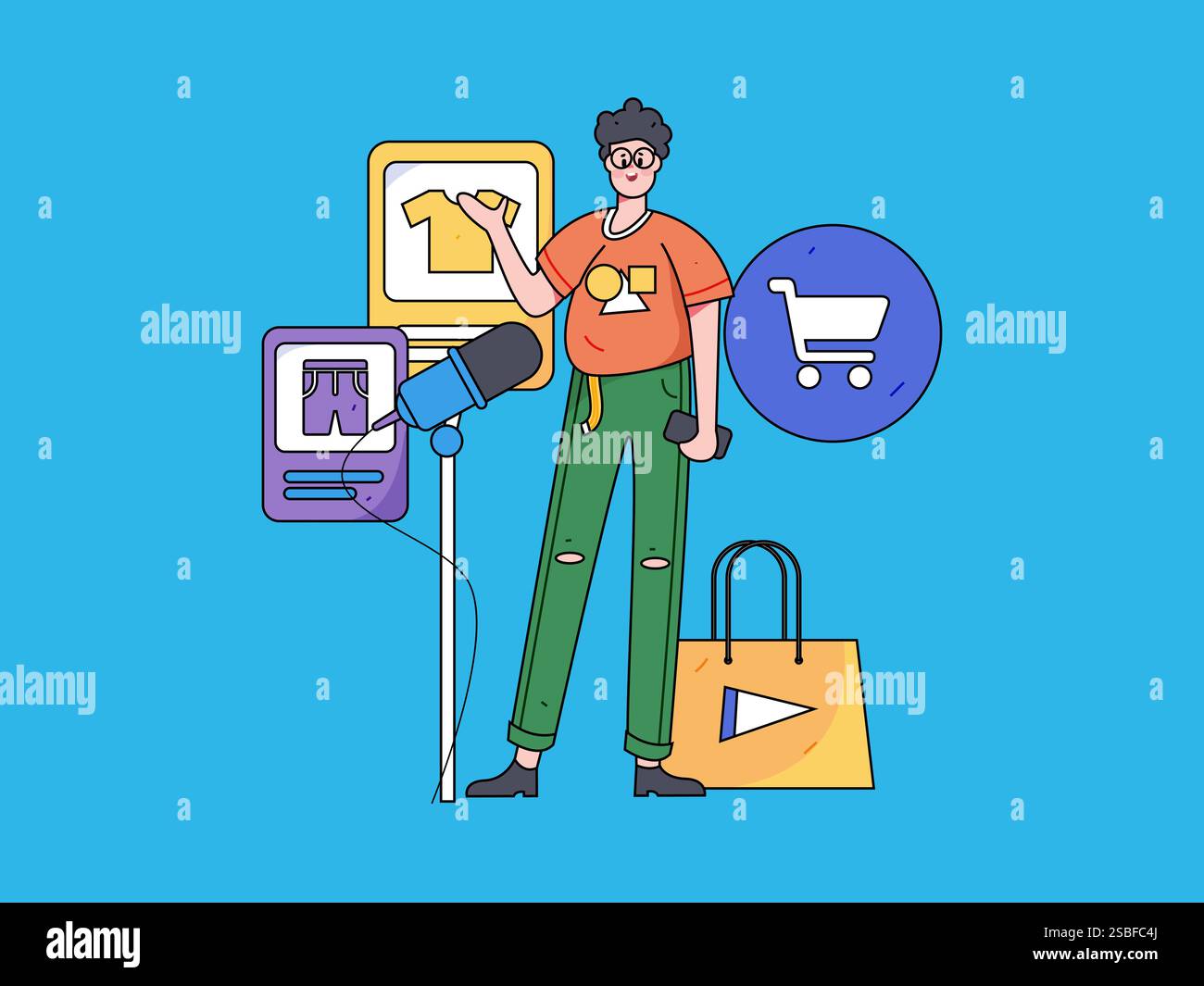 Internet celebrity live broadcast with goods vector internet hand drawn ...