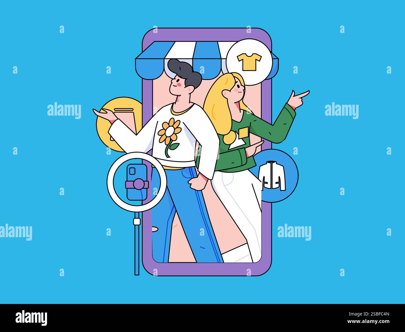 Internet celebrity live broadcast with goods vector internet hand drawn ...