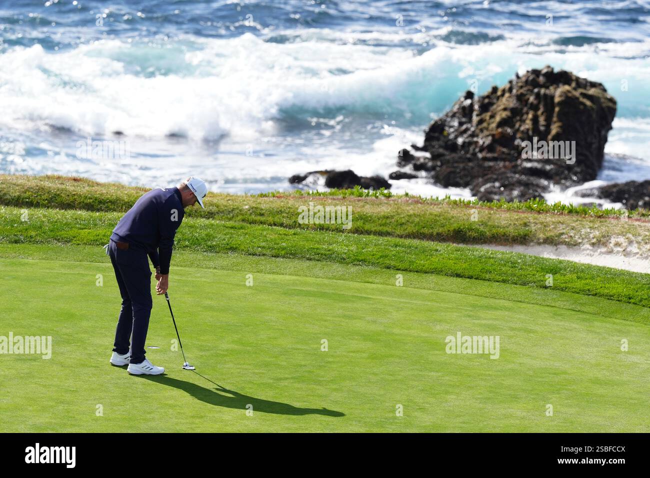 PEBBLE BEACH, CA - FEBRUARY 02: PGA golfer Taylor Pendrith putts on the ...