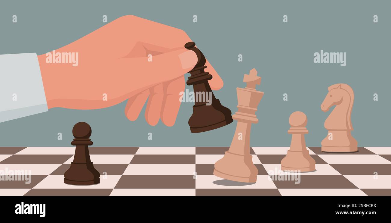 Man playing chess and checkmating the opponent, strategy games concept ...