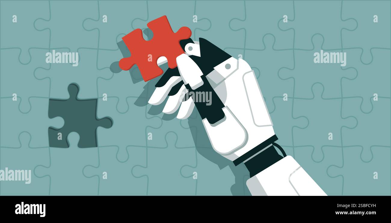 Humanoid AI robot completing a jigsaw puzzle: he is holding the wrong ...