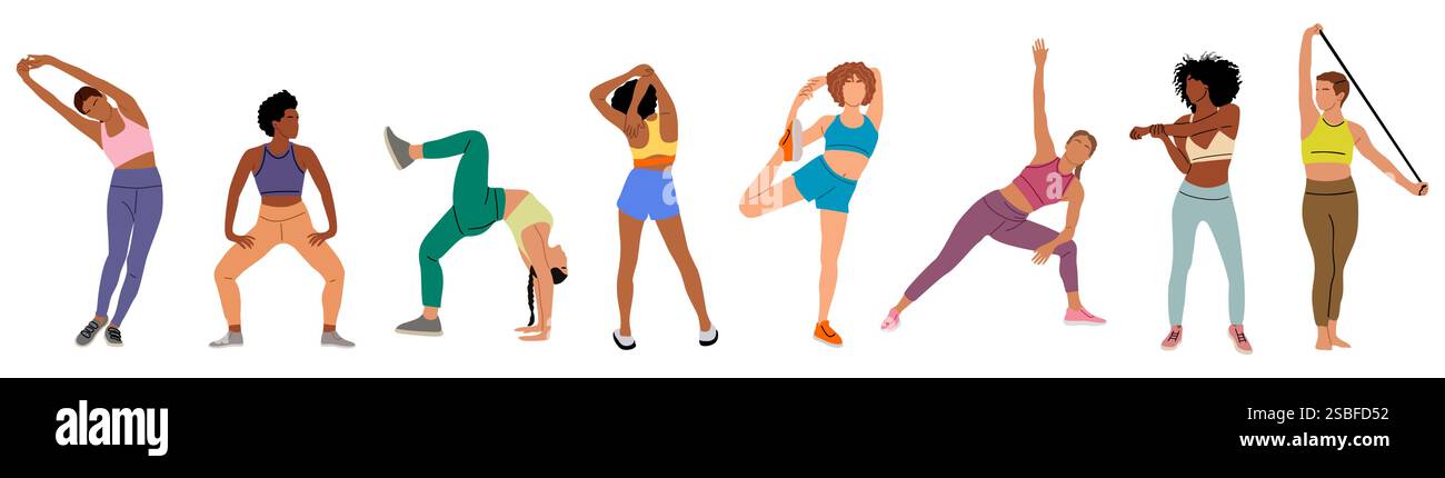 Diverse group of women are doing various exercises Stock Vector Image ...