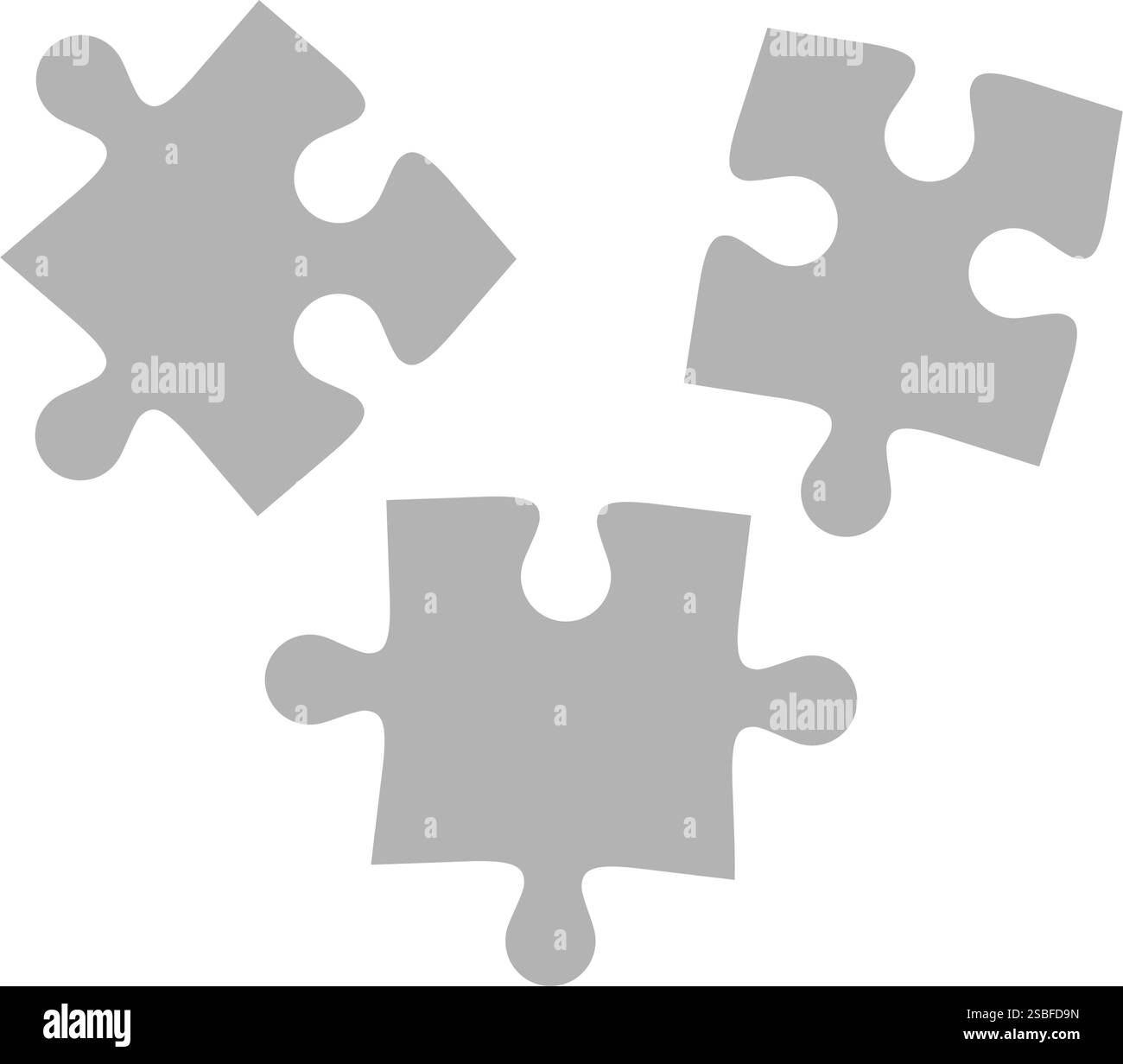 Assorted gray jigsaw puzzle pieces isolated, games and creativity ...