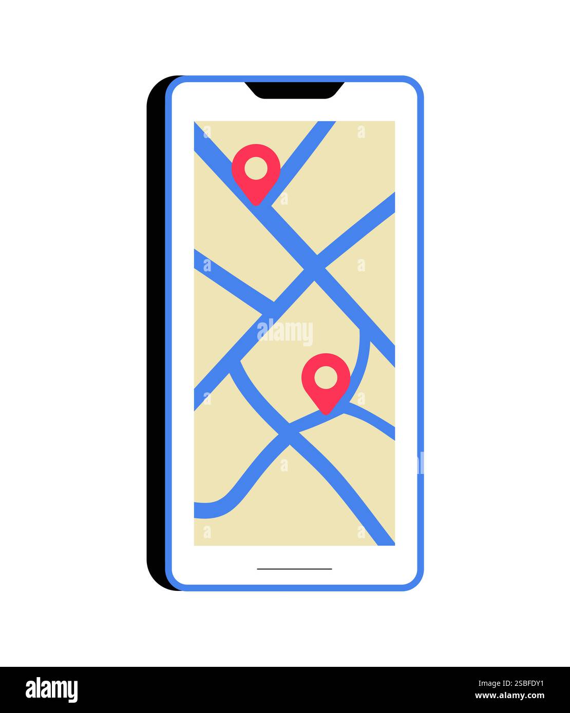 Smartphone With Map Application In Flat Vector Illustration Symbolizing ...