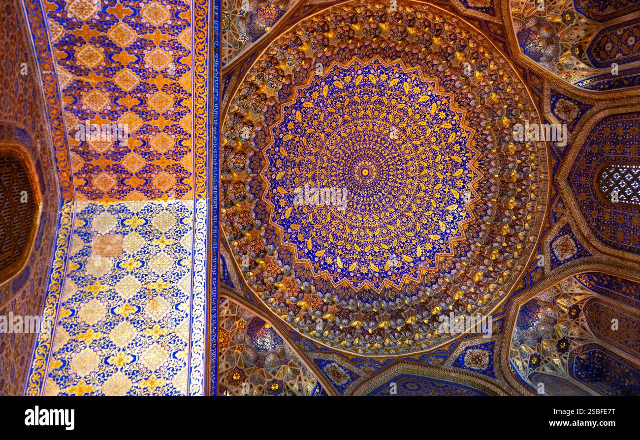 A stunning view of intricate tile work and a beautifully designed dome ...