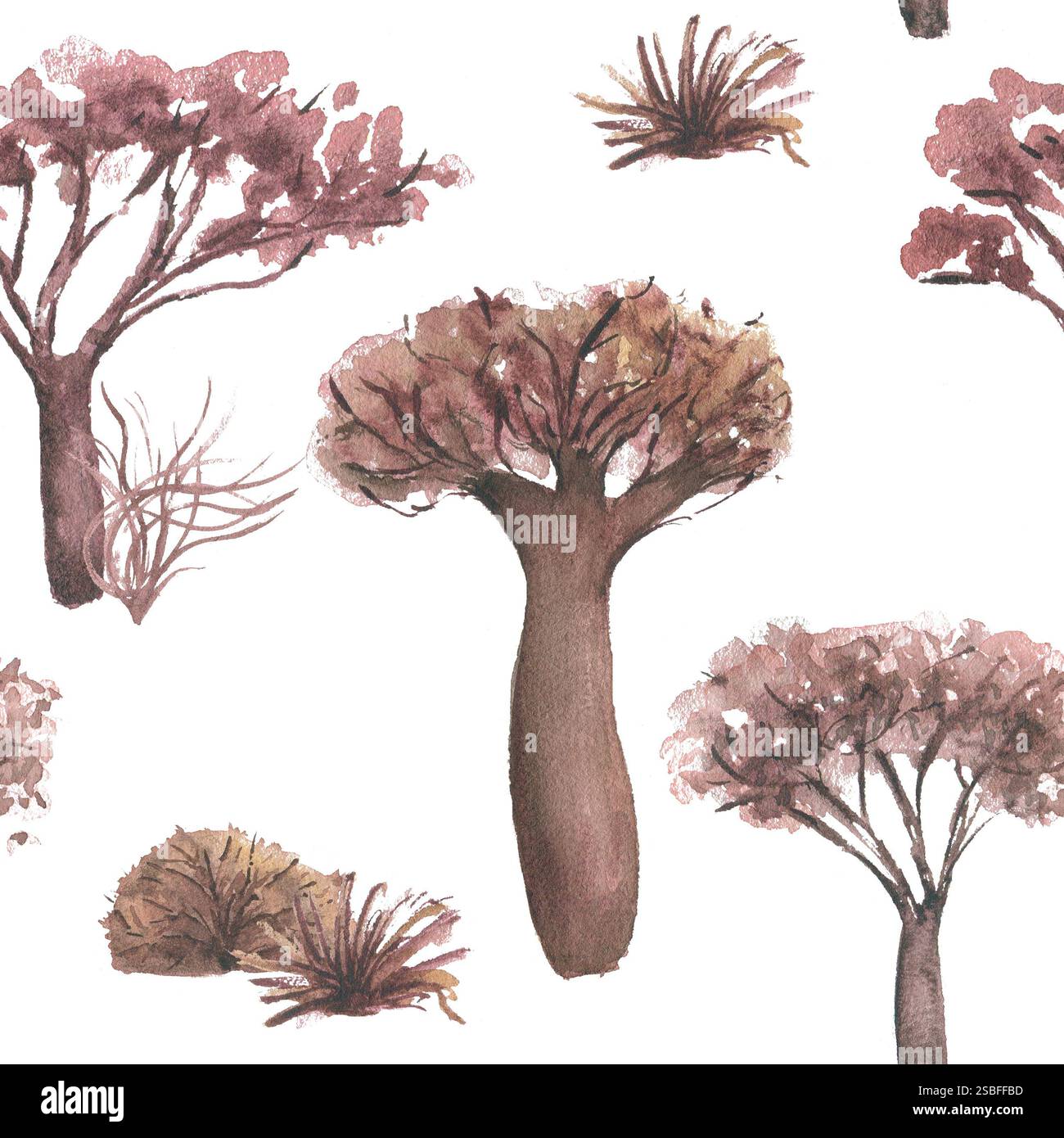 African savanna seamless pattern with baobab and acacia trees ...