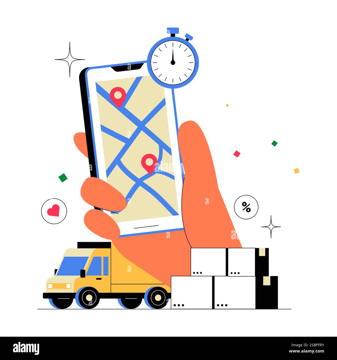 Hand Holding A Smartphone Displaying A Delivery Route Map With A Truck ...
