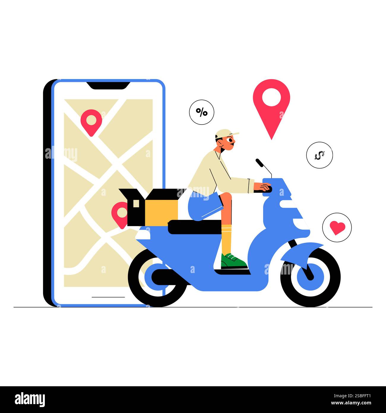 Delivery Service With GPS Navigation In Flat Vector Illustration ...