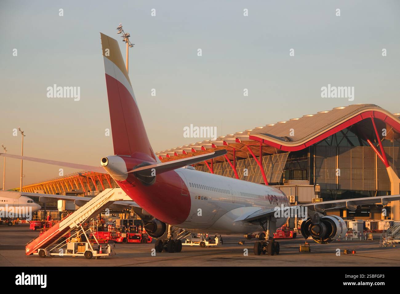 Madrid, Spain. 12 22 2024: Detail of the tail of a passenger plane with ...