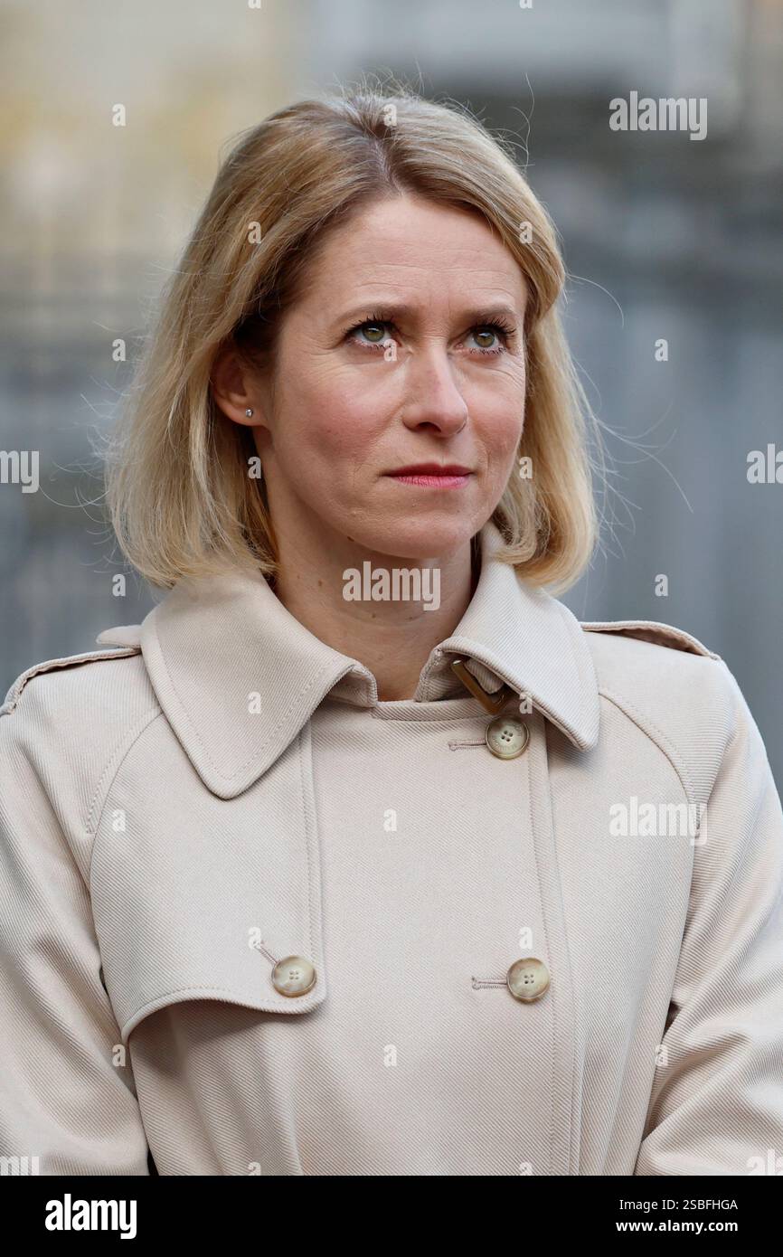 European Union foreign policy chief Kaja Kallas speaks with the media ...