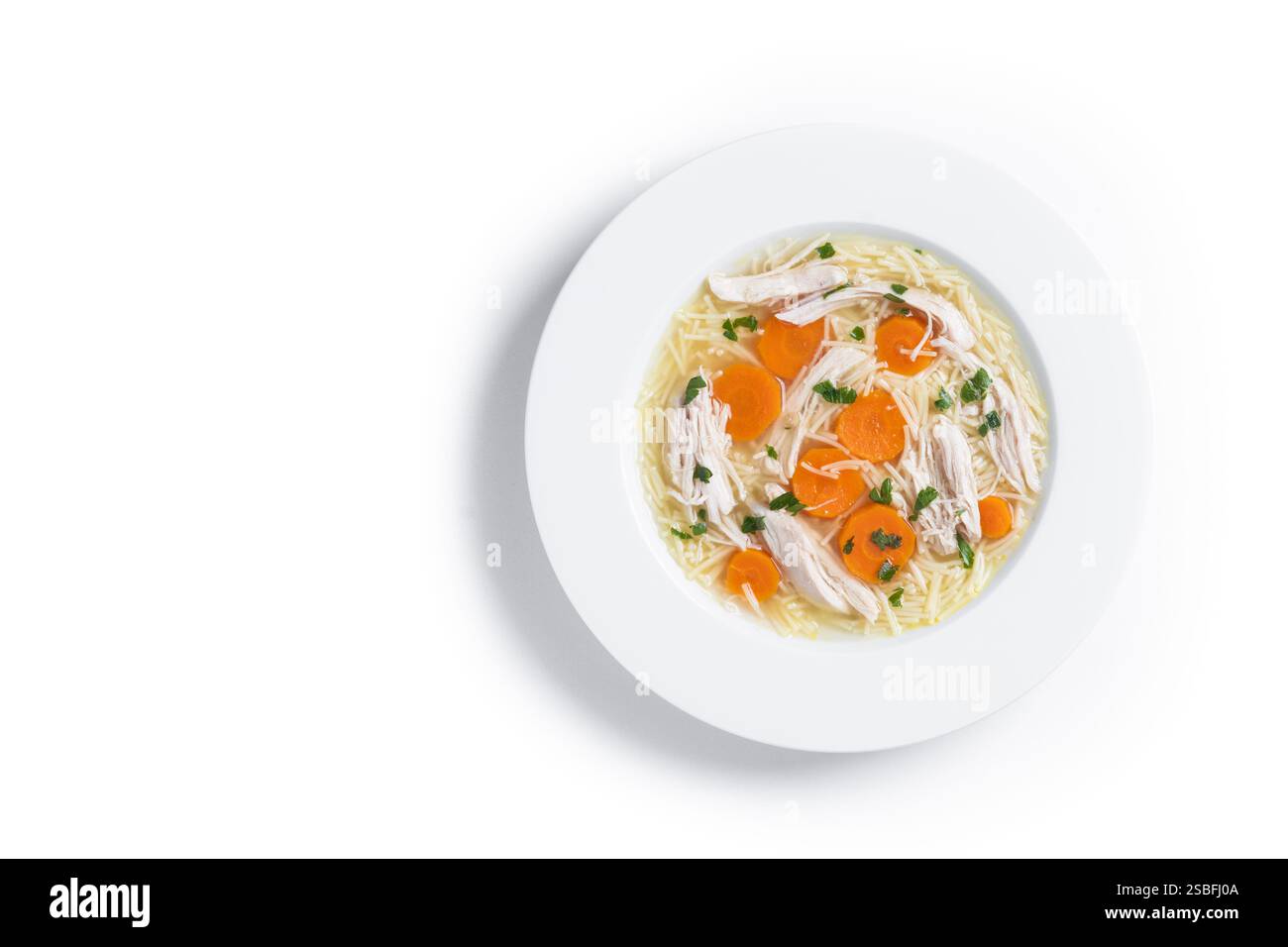 Homemade chicken soup with carrot isolated on white background Stock ...