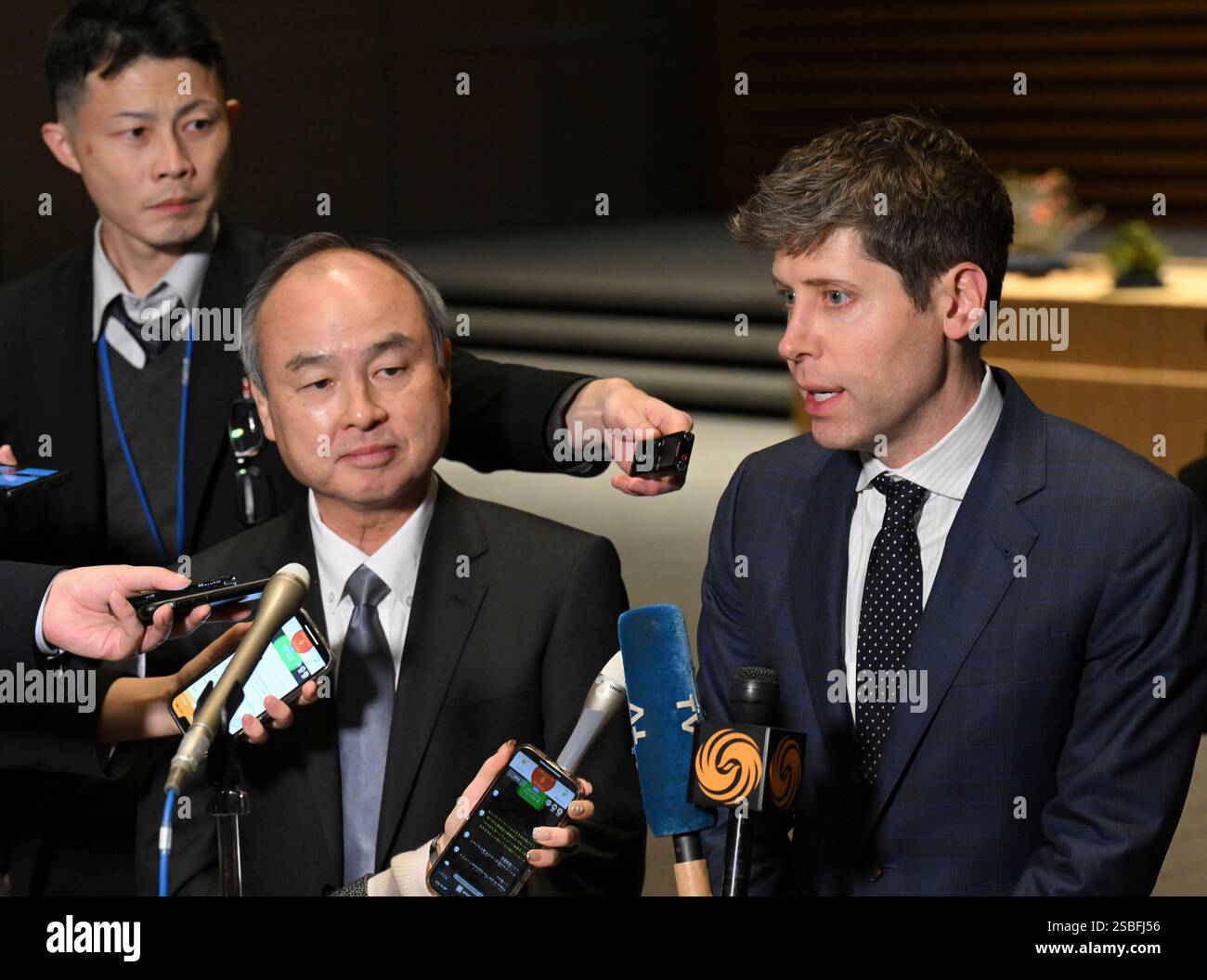 Sam Altman (R), CEO of OpenAI, and SoftBank Group Chairman and CEO ...