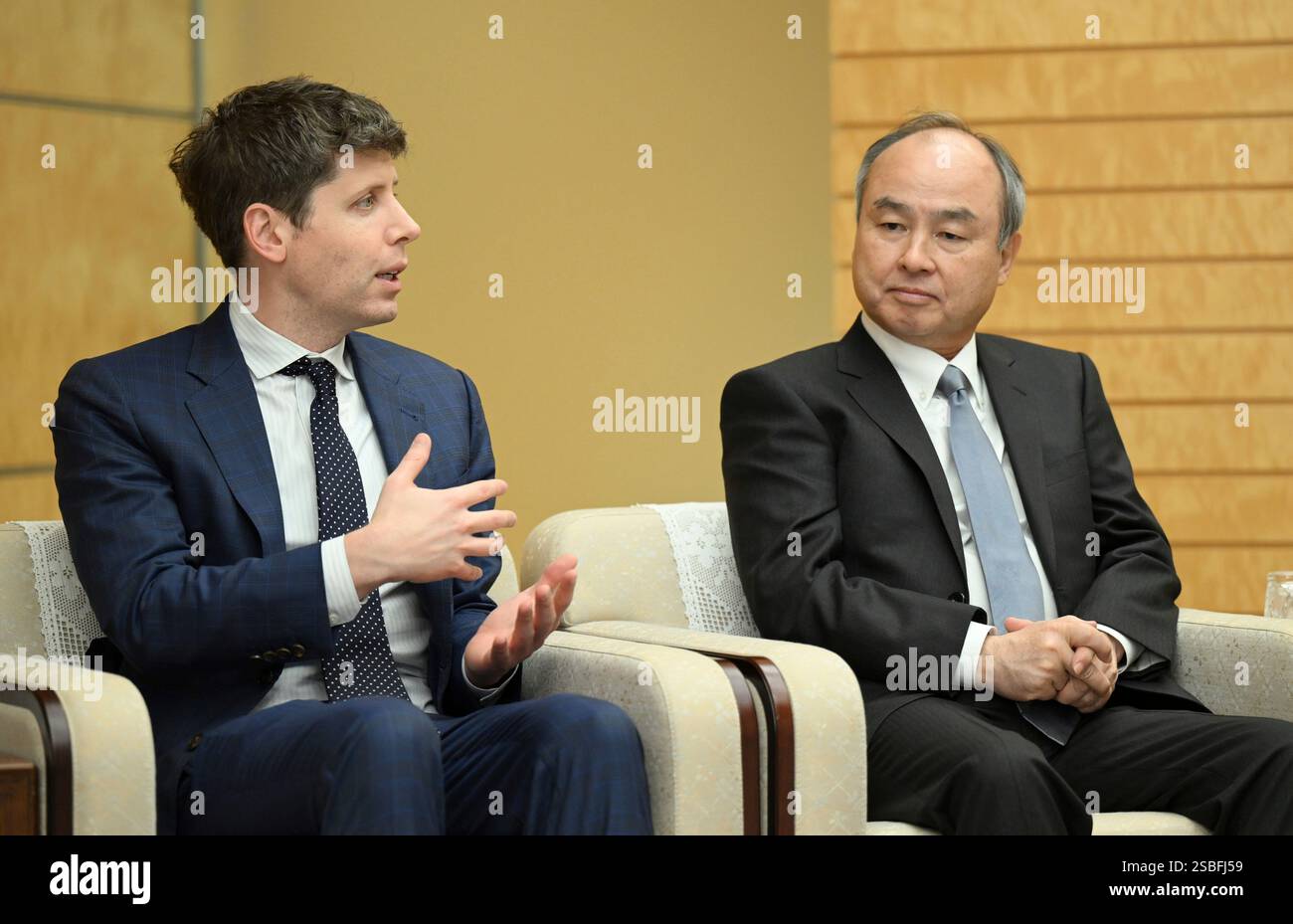 Sam Altman (L), CEO of OpenAI, and SoftBank Group Chairman and CEO ...