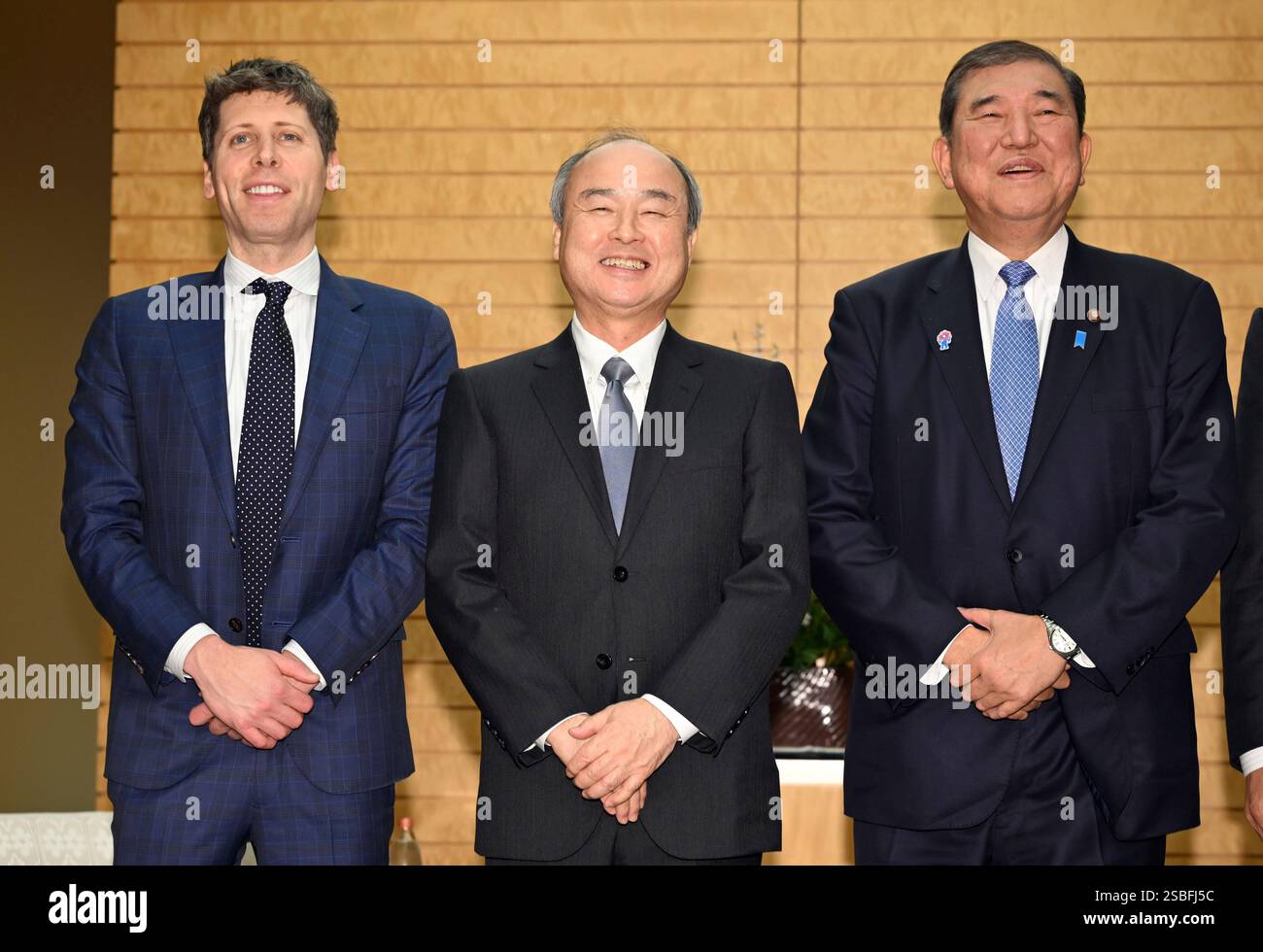 Sam Altman (L), CEO of OpenAI, and SoftBank Group Chairman and CEO ...