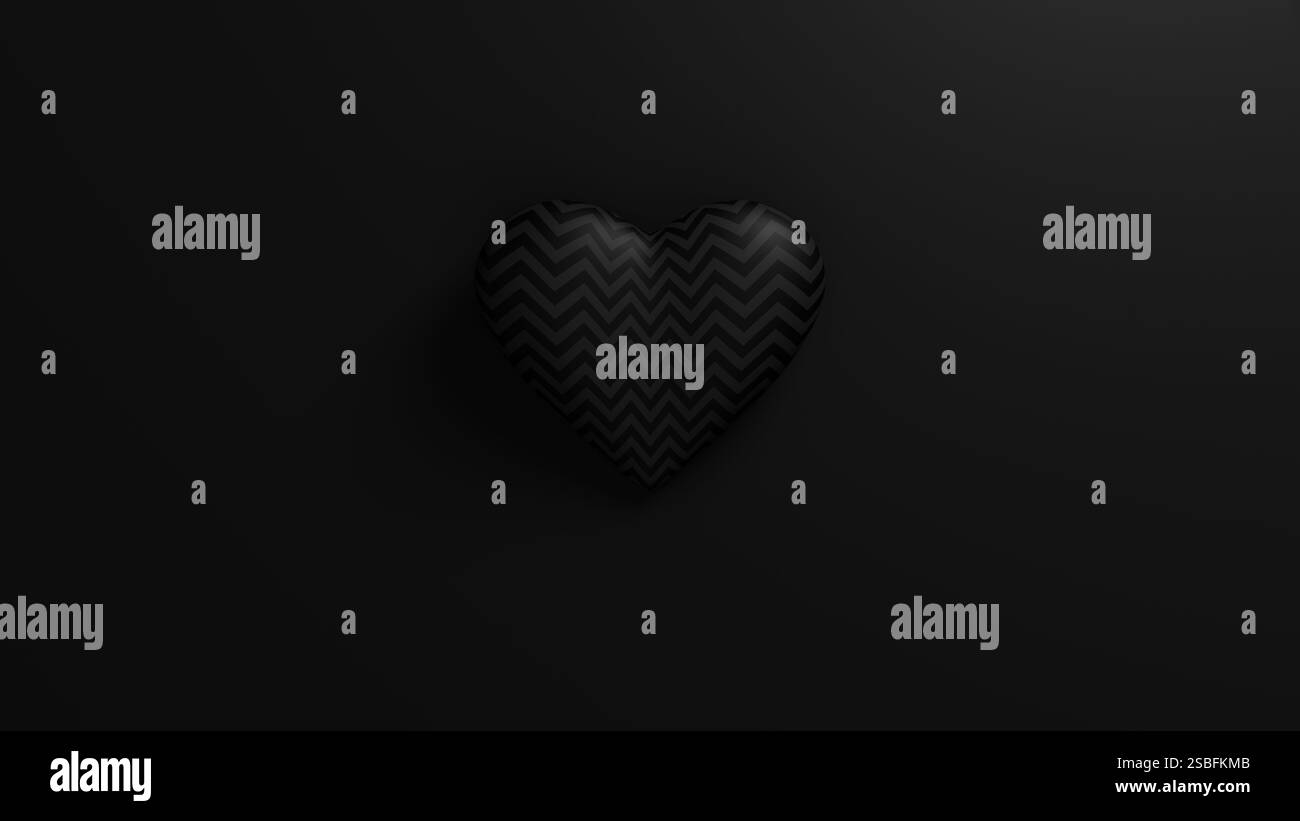 Black sawtooth heart with soft shadow on a black background. Valentine ...