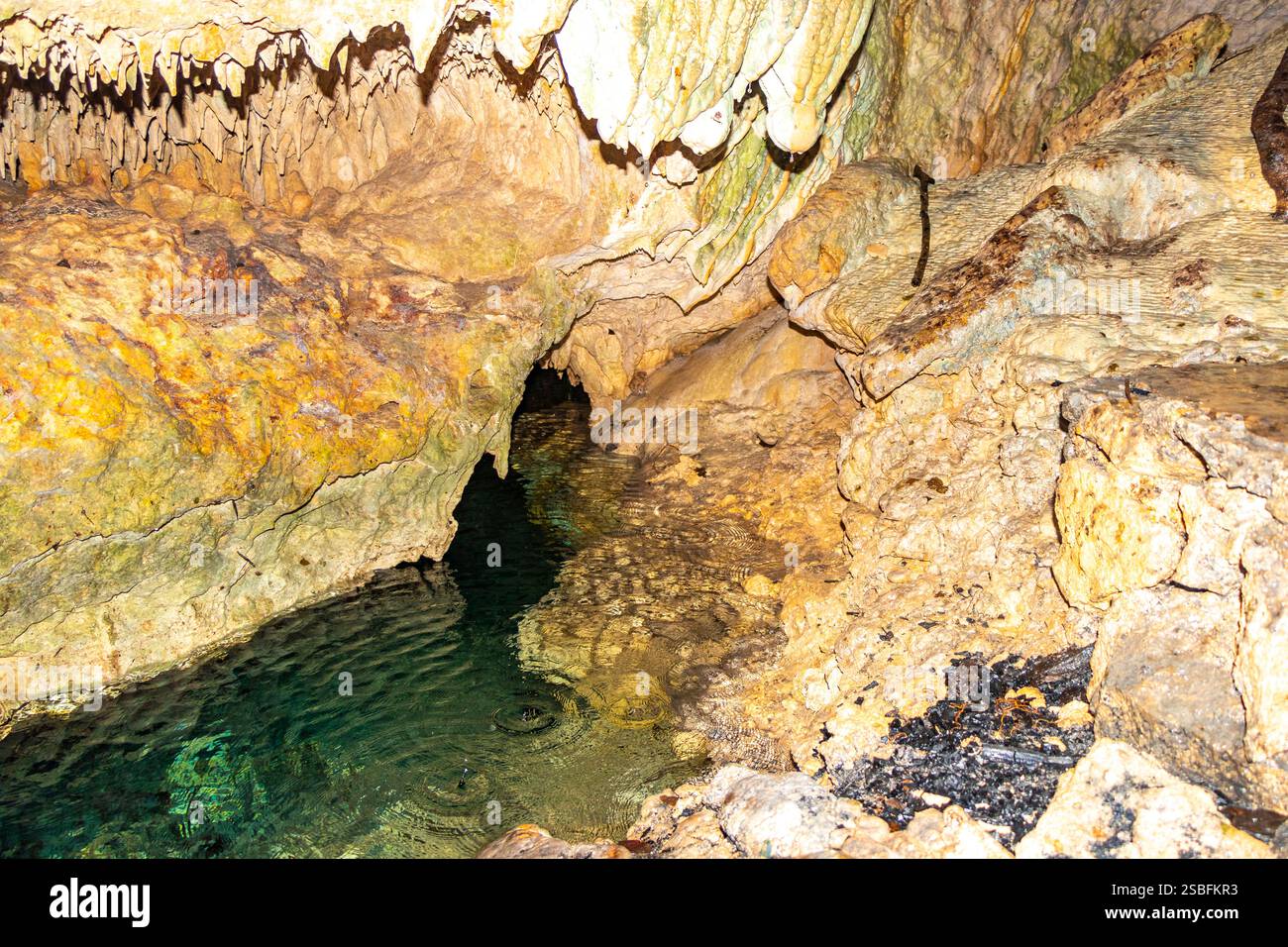 Beautiful Cenote Park Yaxmulito with limestone rocks turquoise blue ...