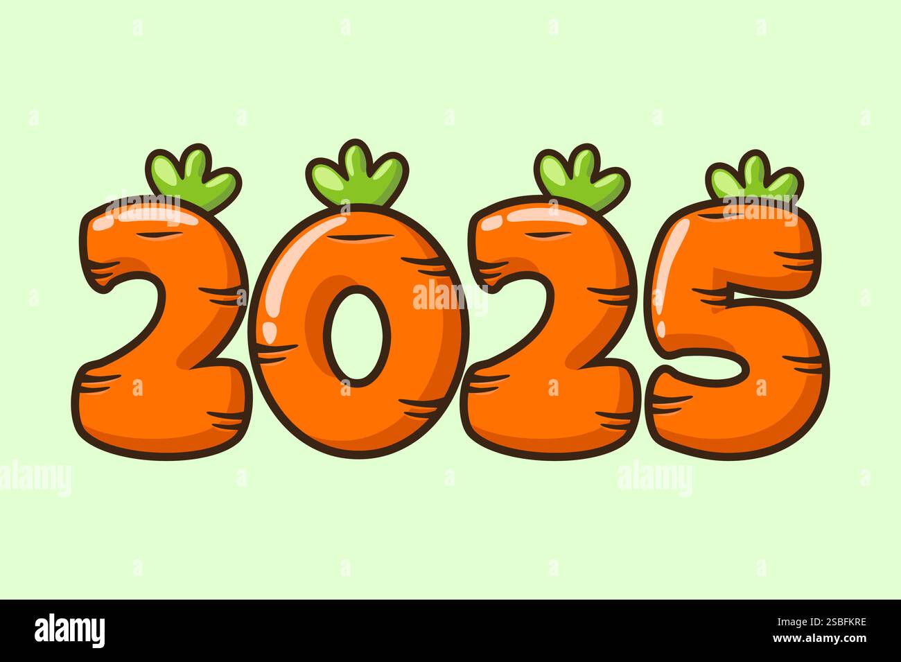 Carrots numbers Inscription 2025, Cartoon Design for greeting card ...