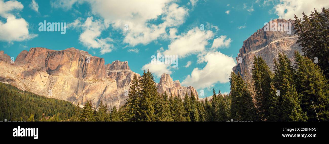 Mountain landscape background. View of Piz Boe and Sella Towers from ...