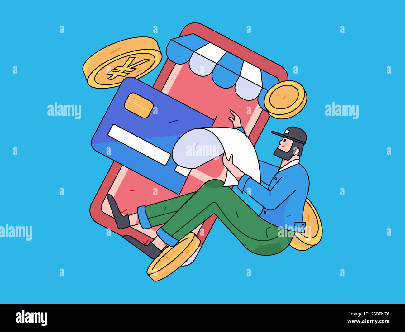 Credit card bill character flat vector concept operation hand drawn ...