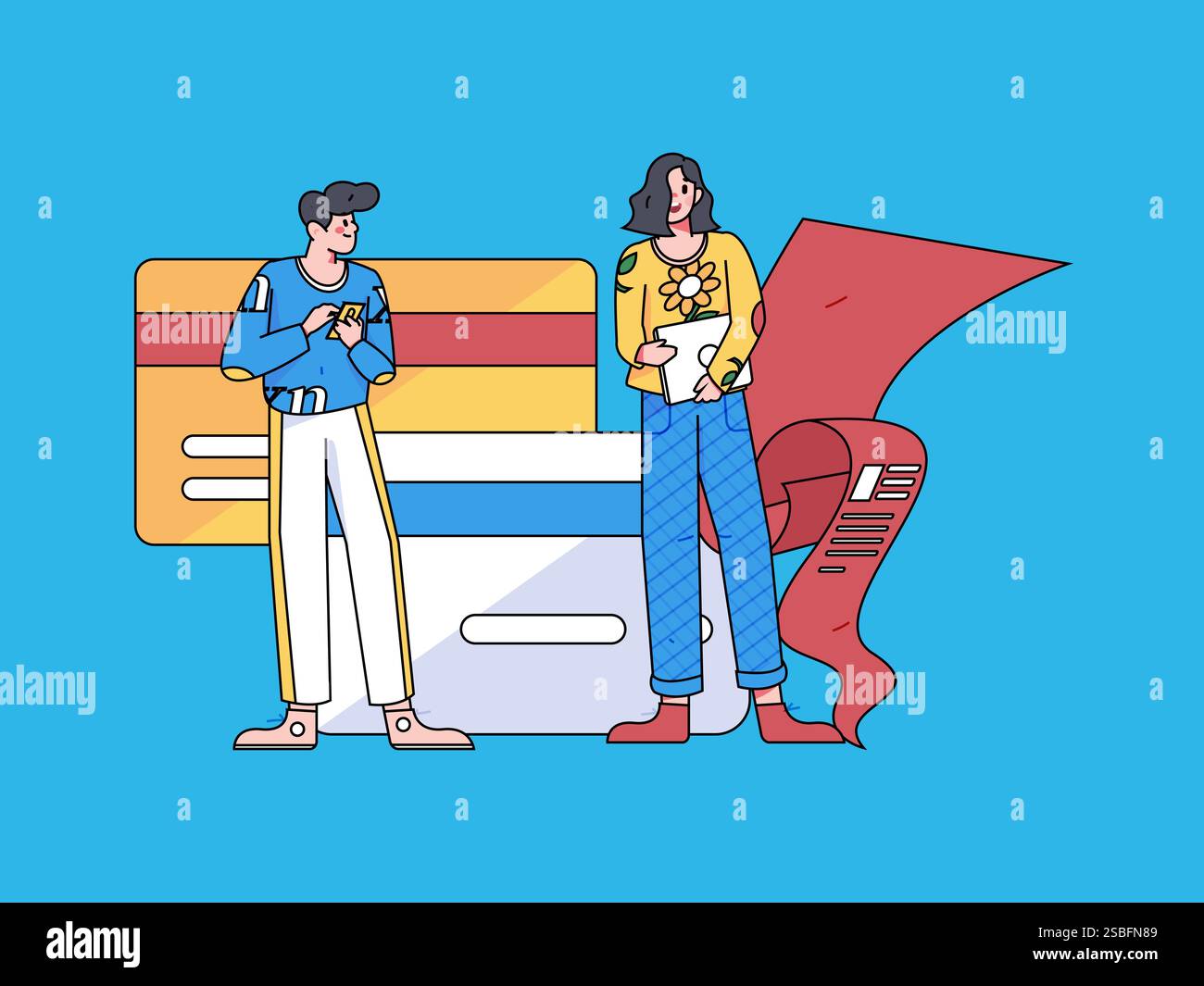 Credit card bill character flat vector concept operation hand drawn ...