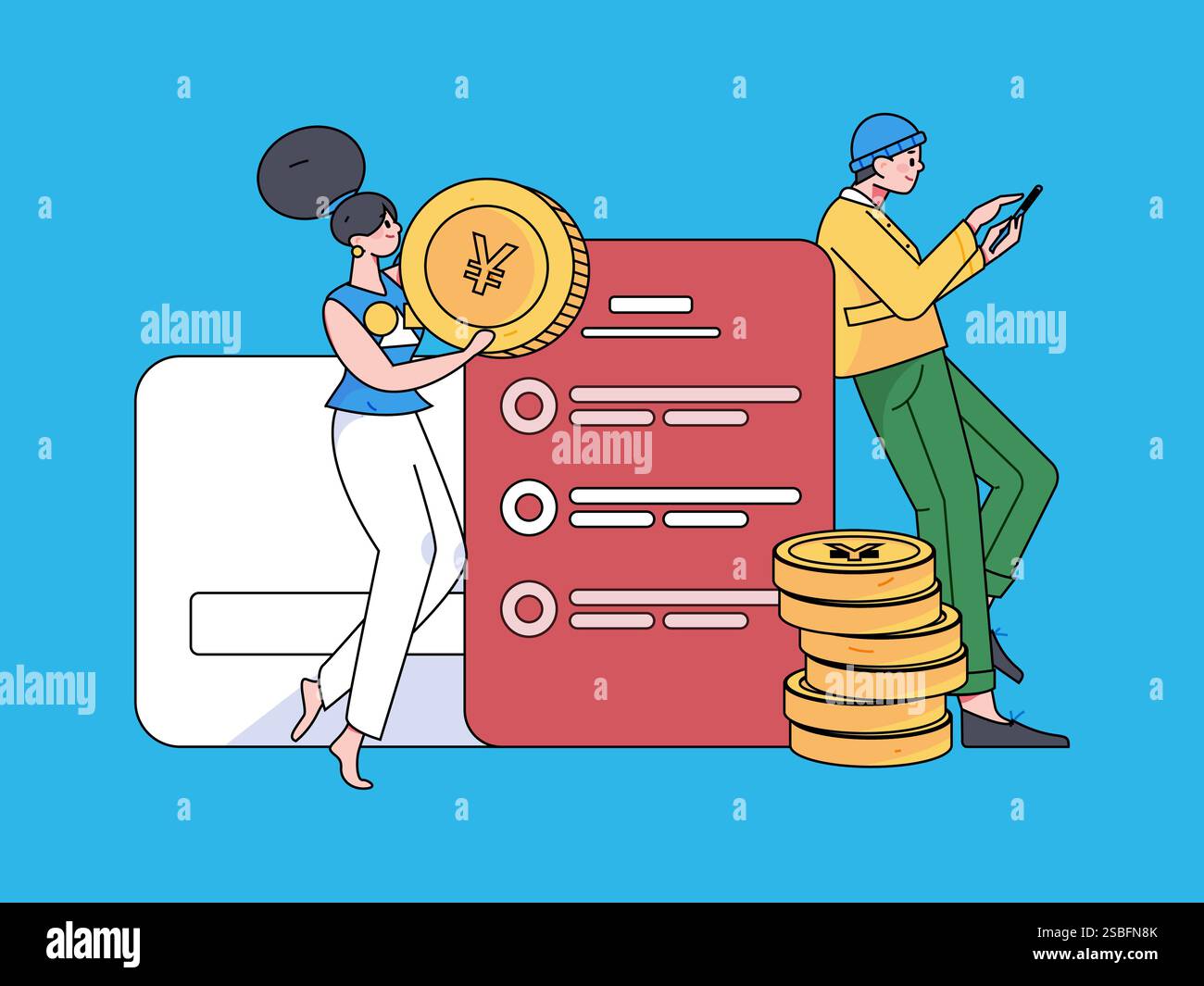 Credit card bill character flat vector concept operation hand drawn ...