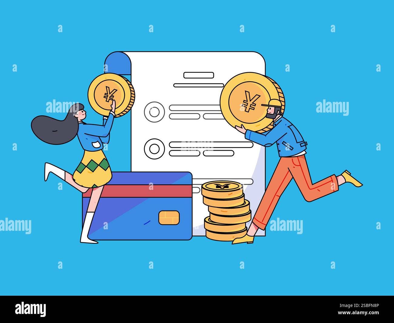 Credit card bill character flat vector concept operation hand drawn ...