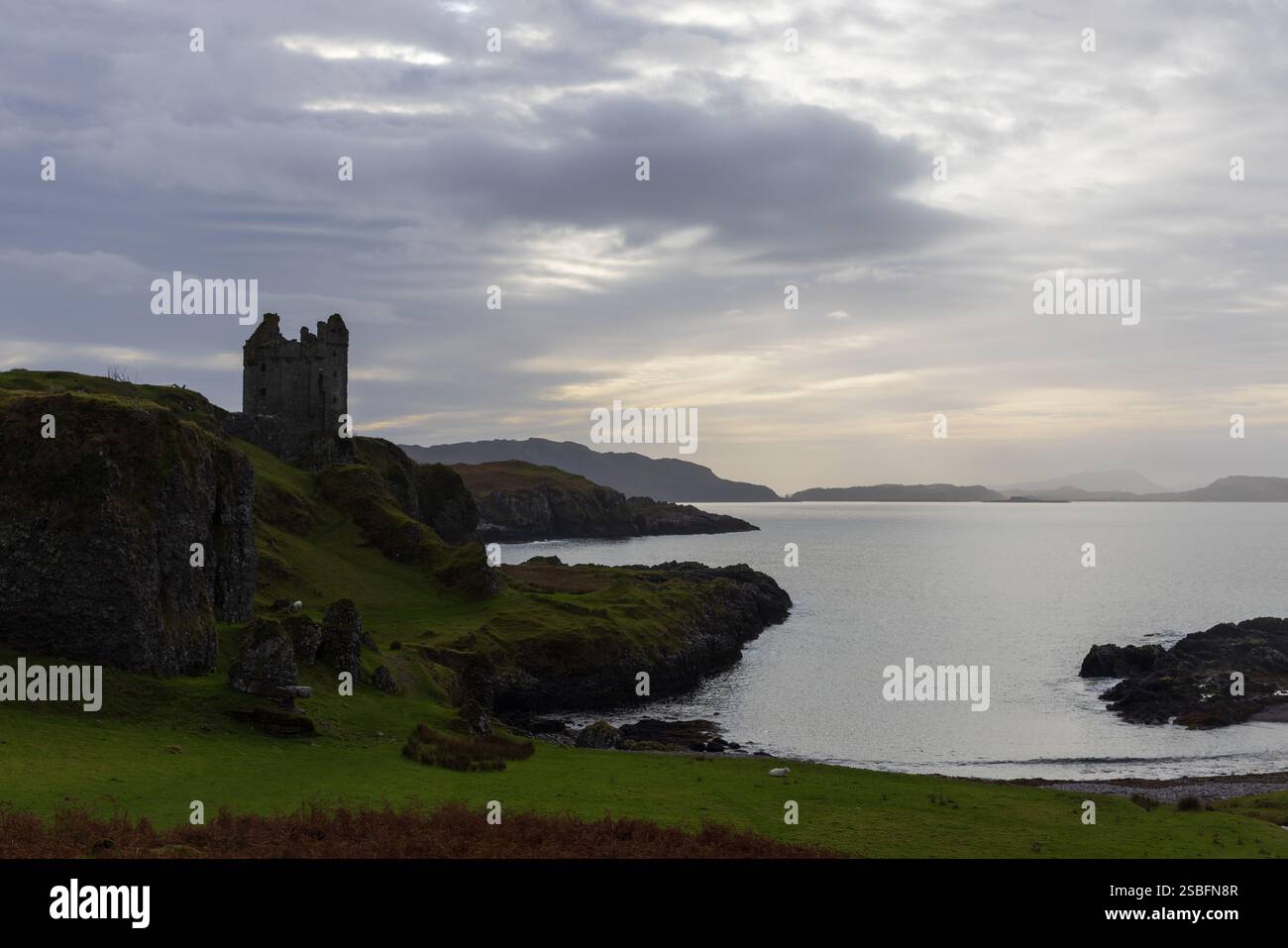 View from the Isle of Kerrera with Gylen Castle and the Irish sea, West ...