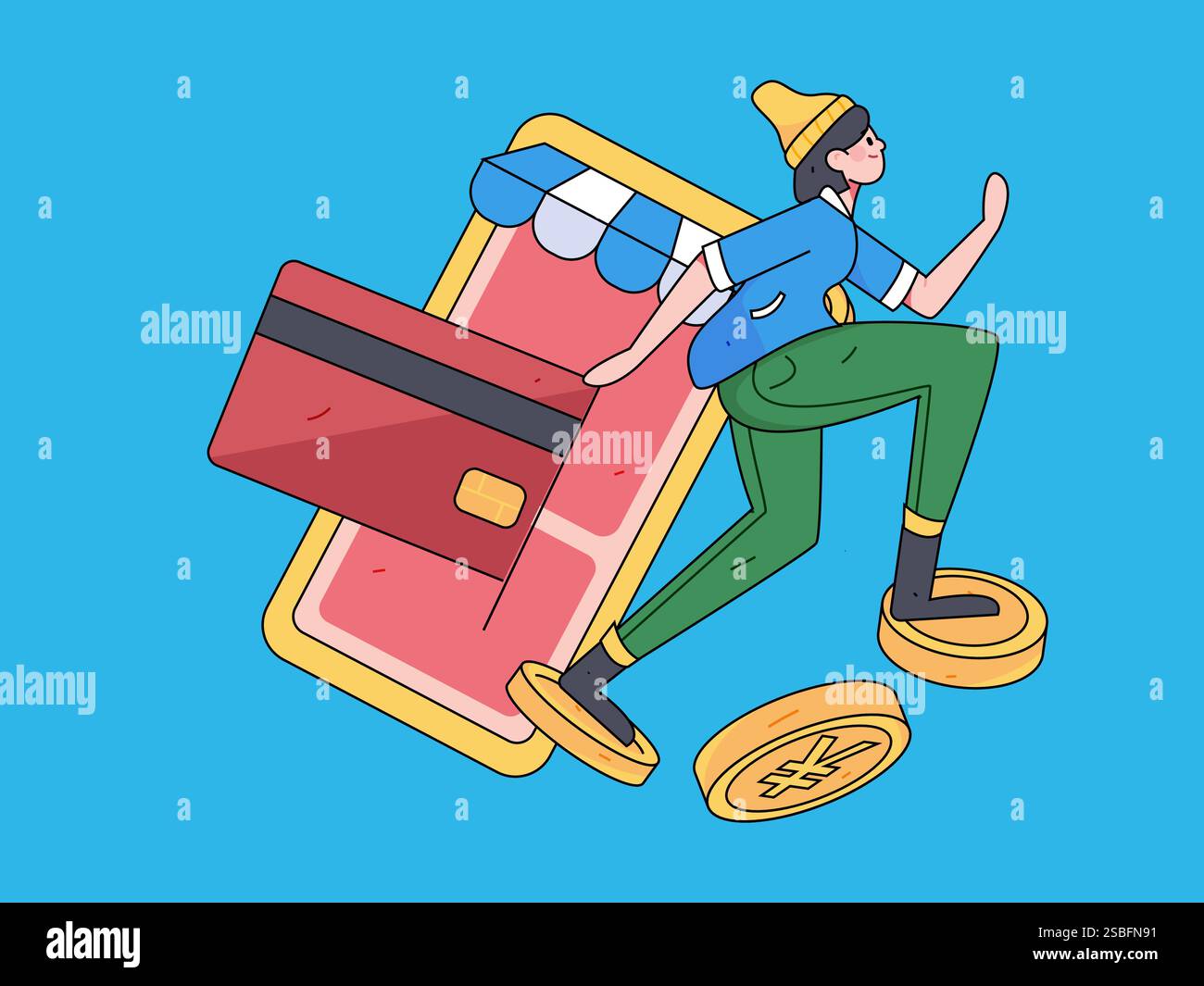 Credit card bill character flat vector concept operation hand drawn ...