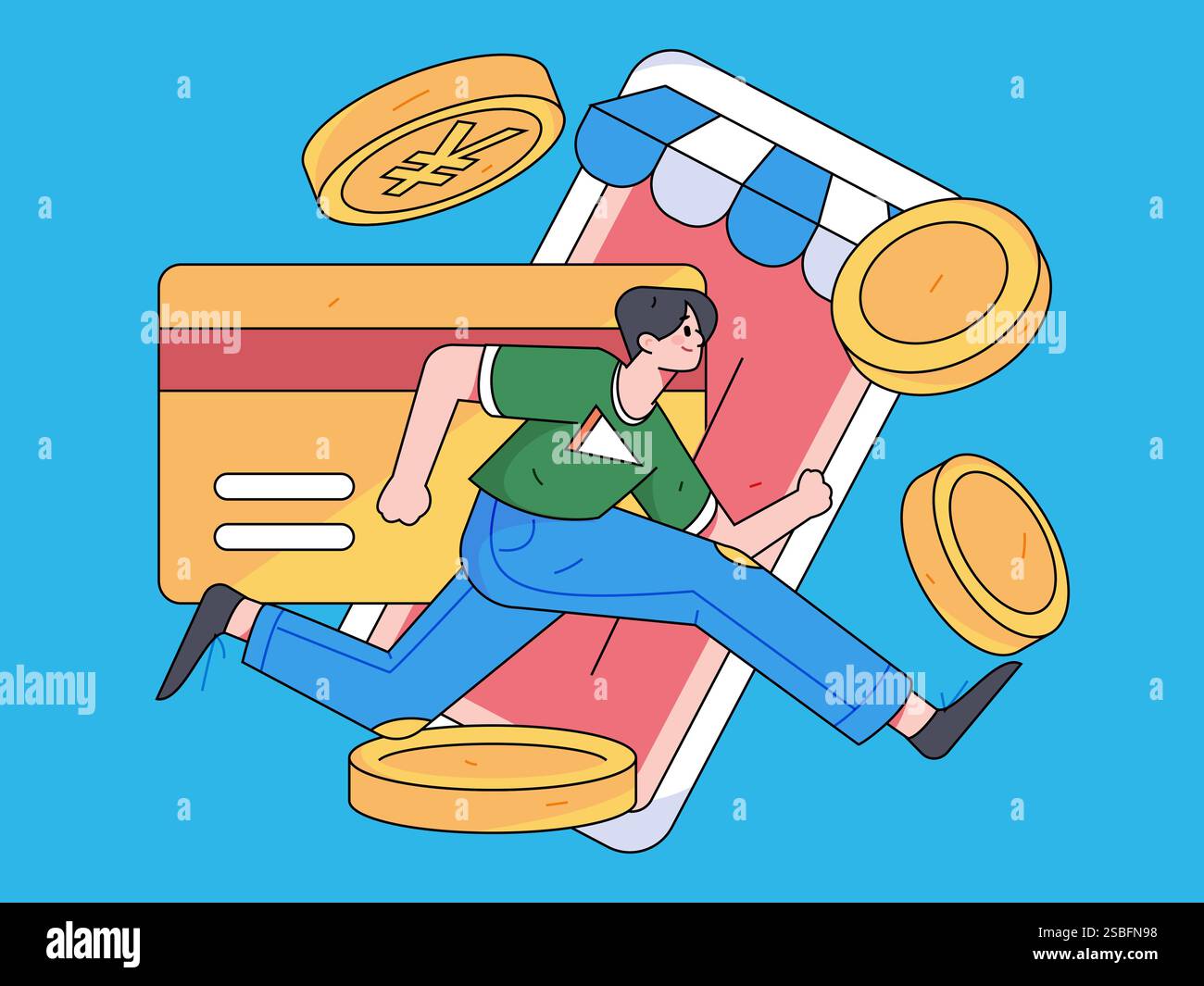 Credit card bill character flat vector concept operation hand drawn ...