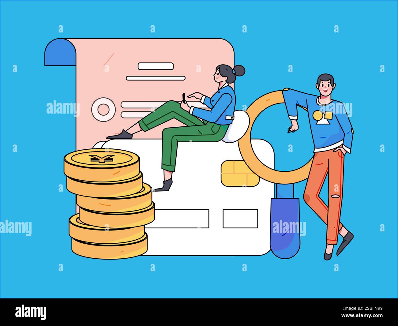 Credit card bill character flat vector concept operation hand drawn ...