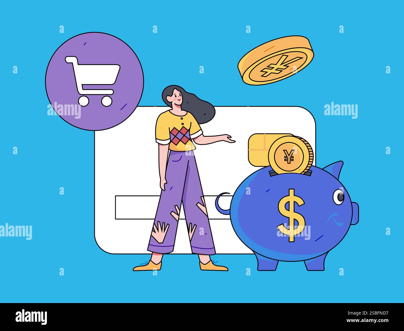 Credit card bill character flat vector concept operation hand drawn ...