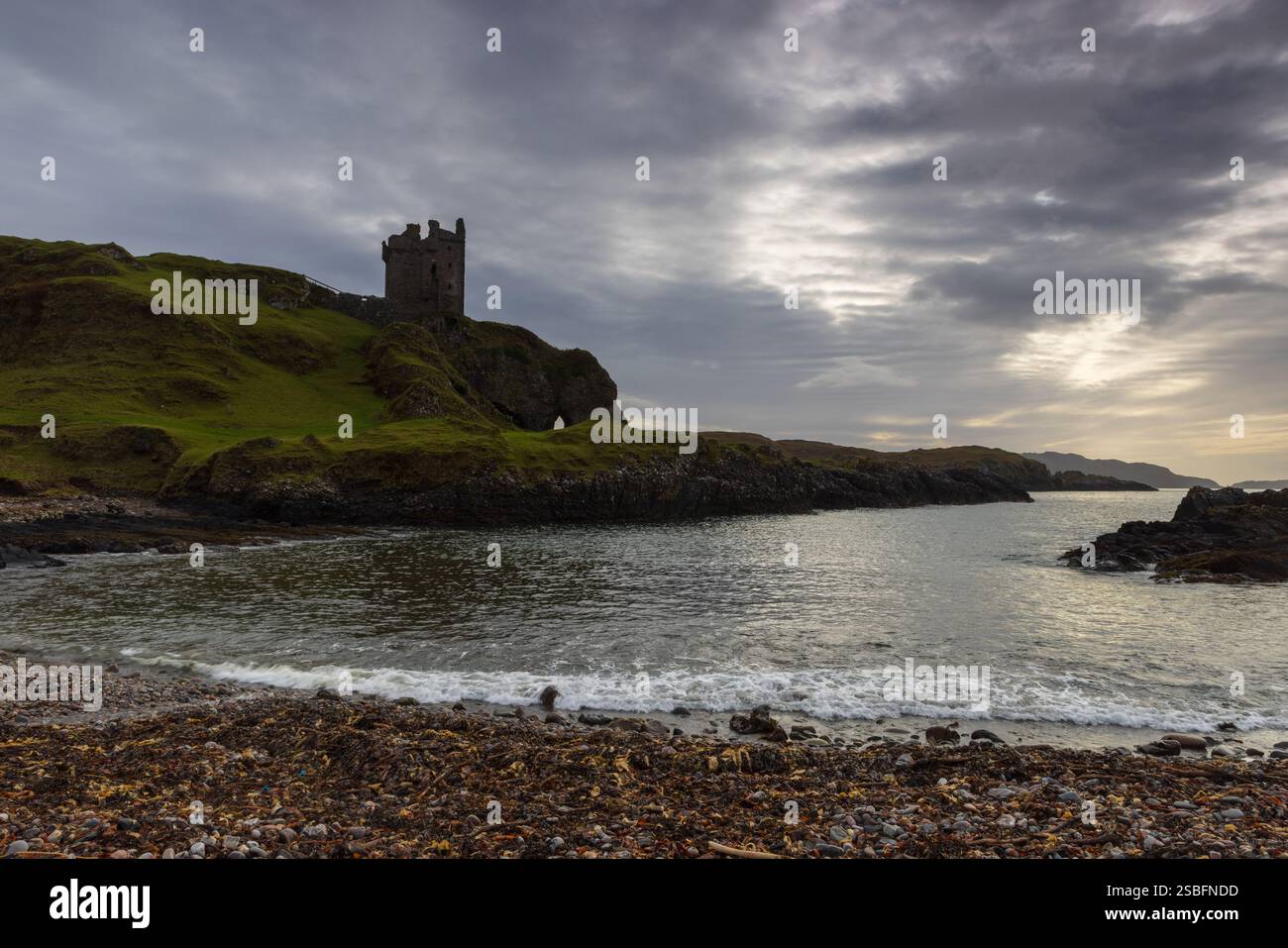 View from the Isle of Kerrera with Gylen Castle and the Irish sea, West ...
