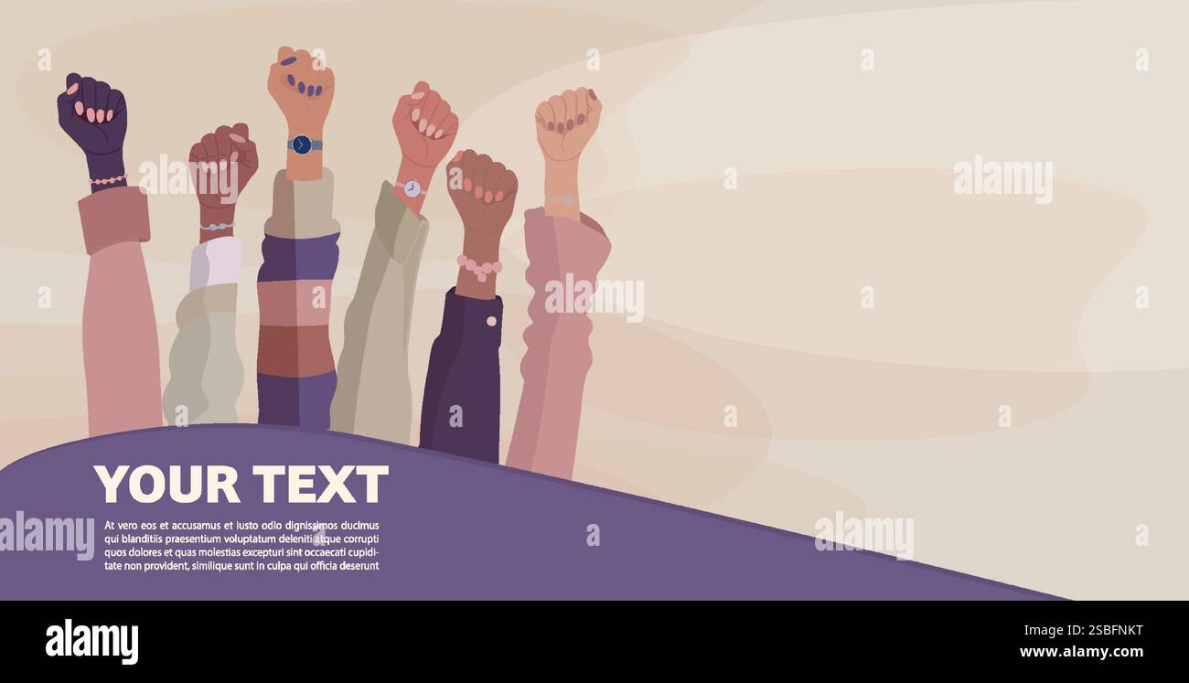 Illustration of diverse women raising fists. Diversity - inclusion ...