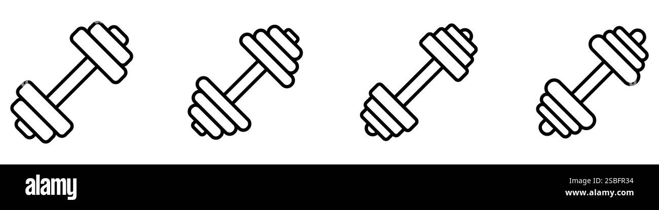Dumbbells icon. Set of black linear icons of dumbbells for working out. Vector illustration ...