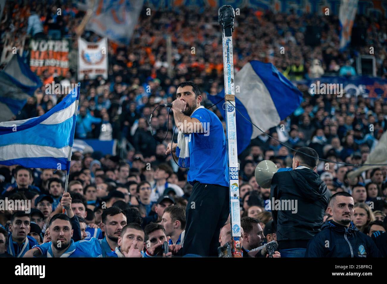 Fans of Marseille during the French championship Ligue 1 football match ...