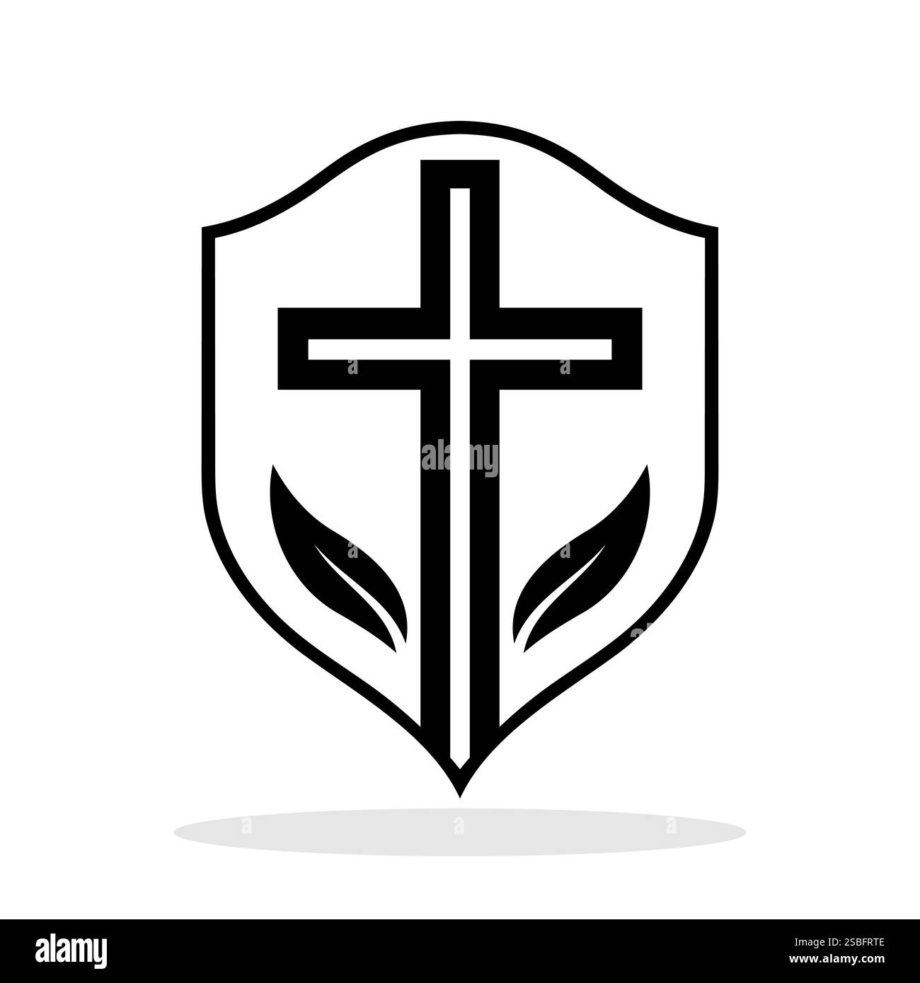 Church logo featuring a christian cross with leaves inside a shield ...