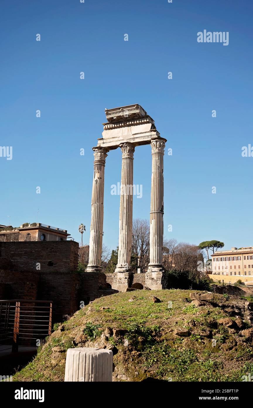 Ancient Roman temple ruins with tall columns in Rome, Italy Stock Photo ...