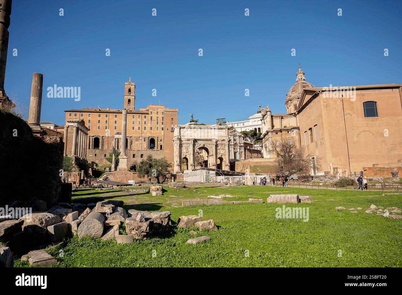 Ancient ruins and historic buildings in the Roman Forum, Rome Stock ...