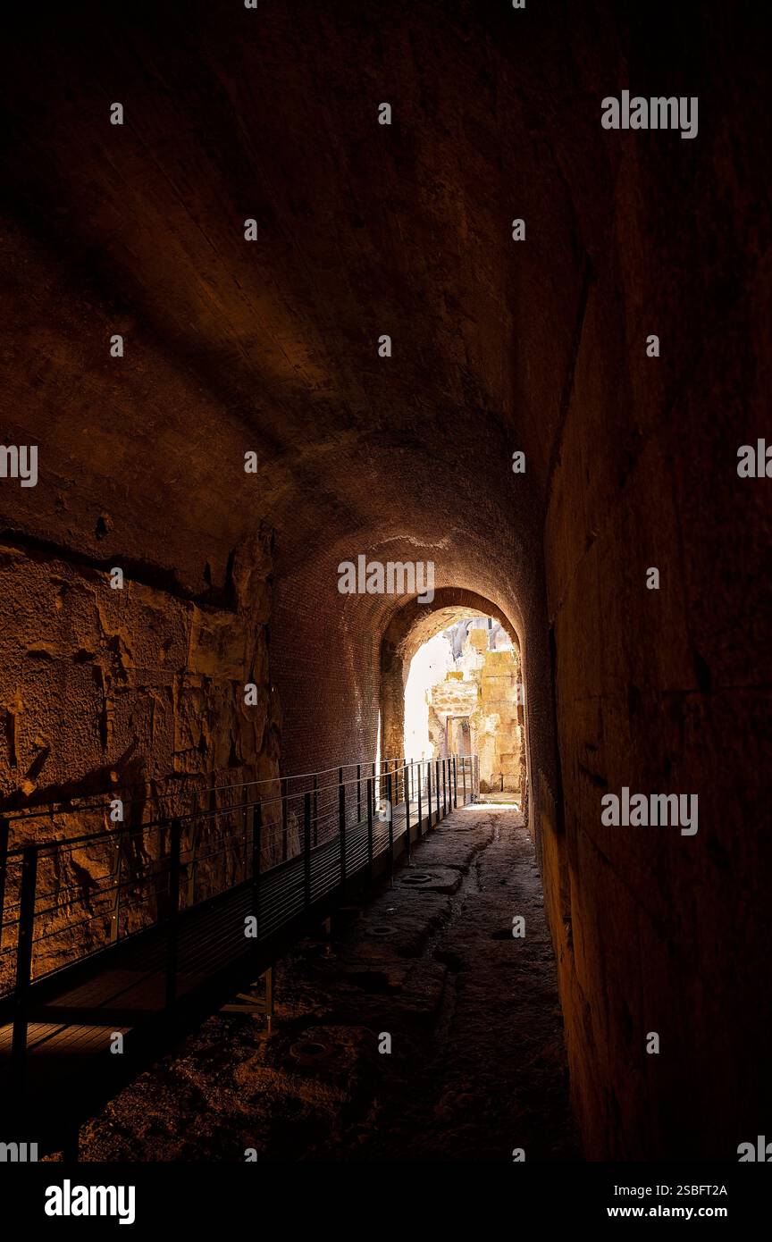 Ancient underground tunnel in the Colosseum, Rome, Italy Stock Photo ...