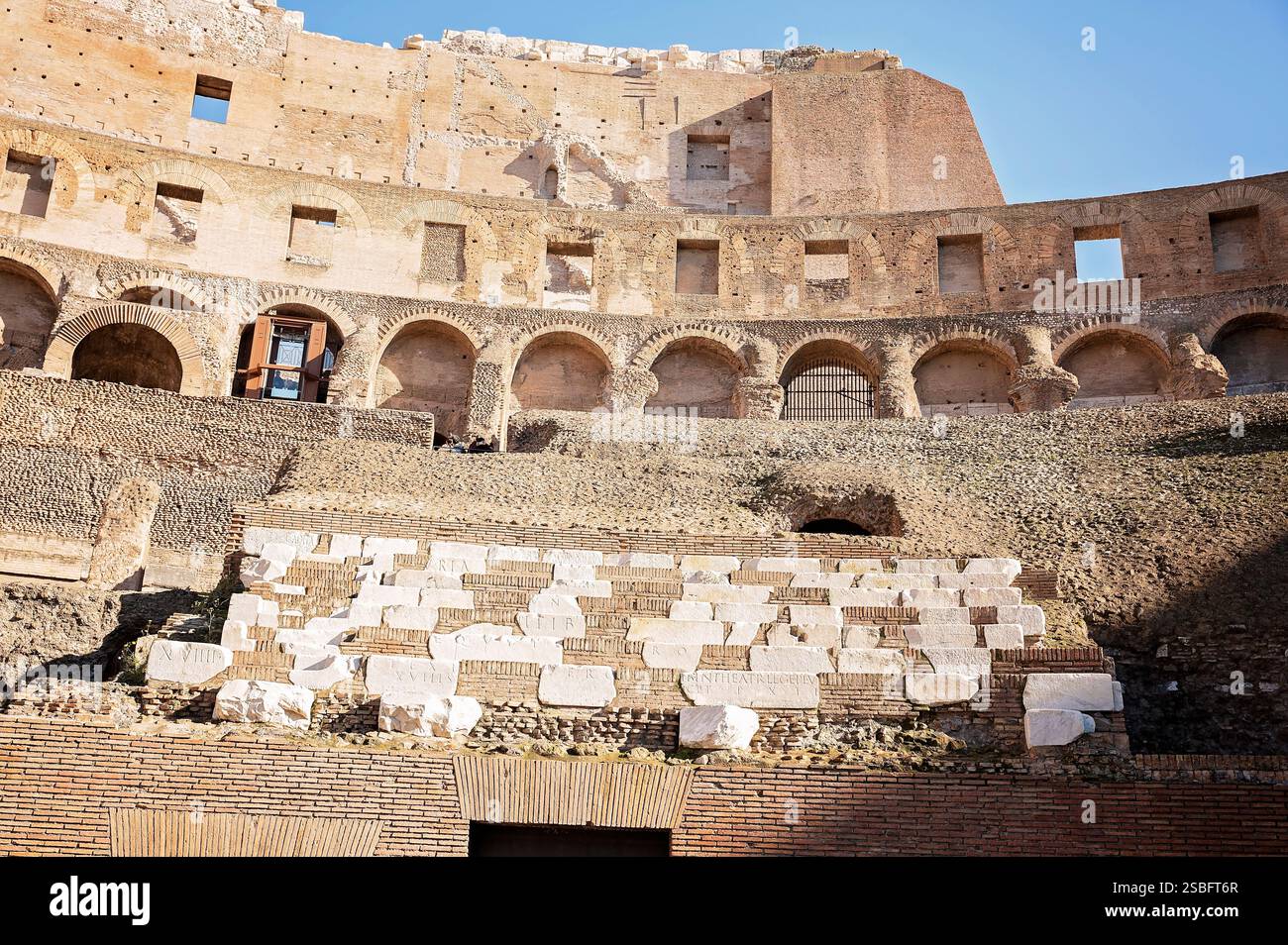 Ancient seating and arches inside the Colosseum in Rome, Italy Stock ...