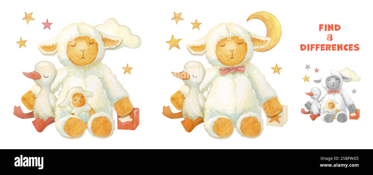 Find 10 differences. Educational game for kids with sleeping plush toys ...