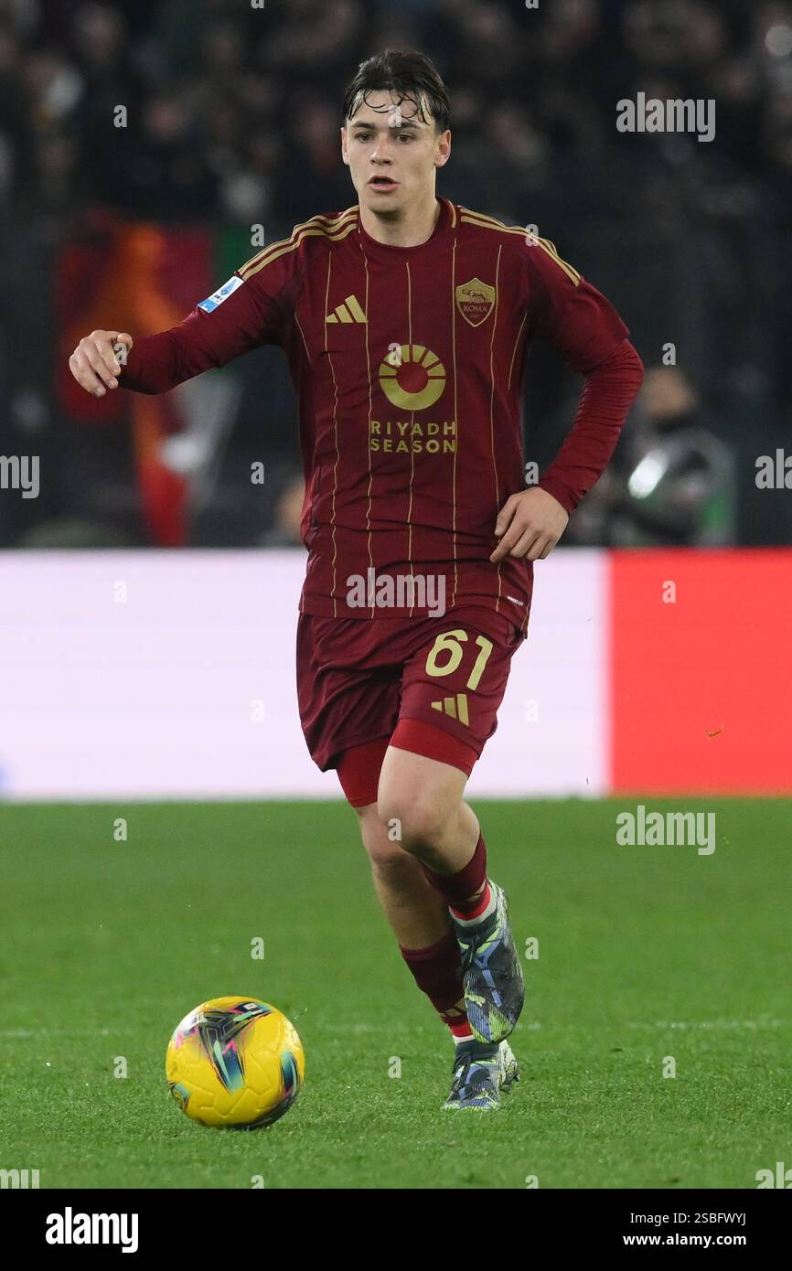 Rome, Italy. 02nd Feb, 2025. Niccolo Pisilli of AS Roma in action ...